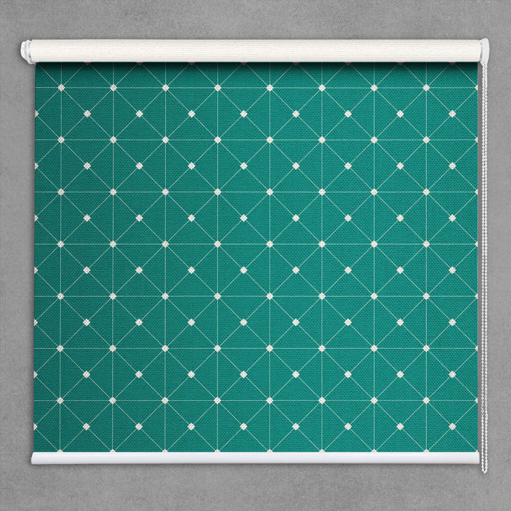 Square Grid Pattern in Teal Roller Blinds for Windows - Magicdecor®