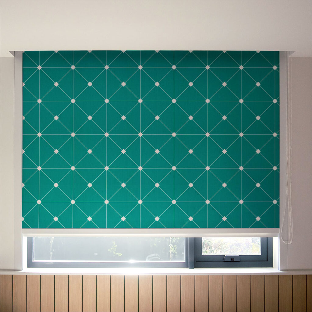 Square Grid Pattern in Teal Roller Blinds for Windows - Magicdecor®