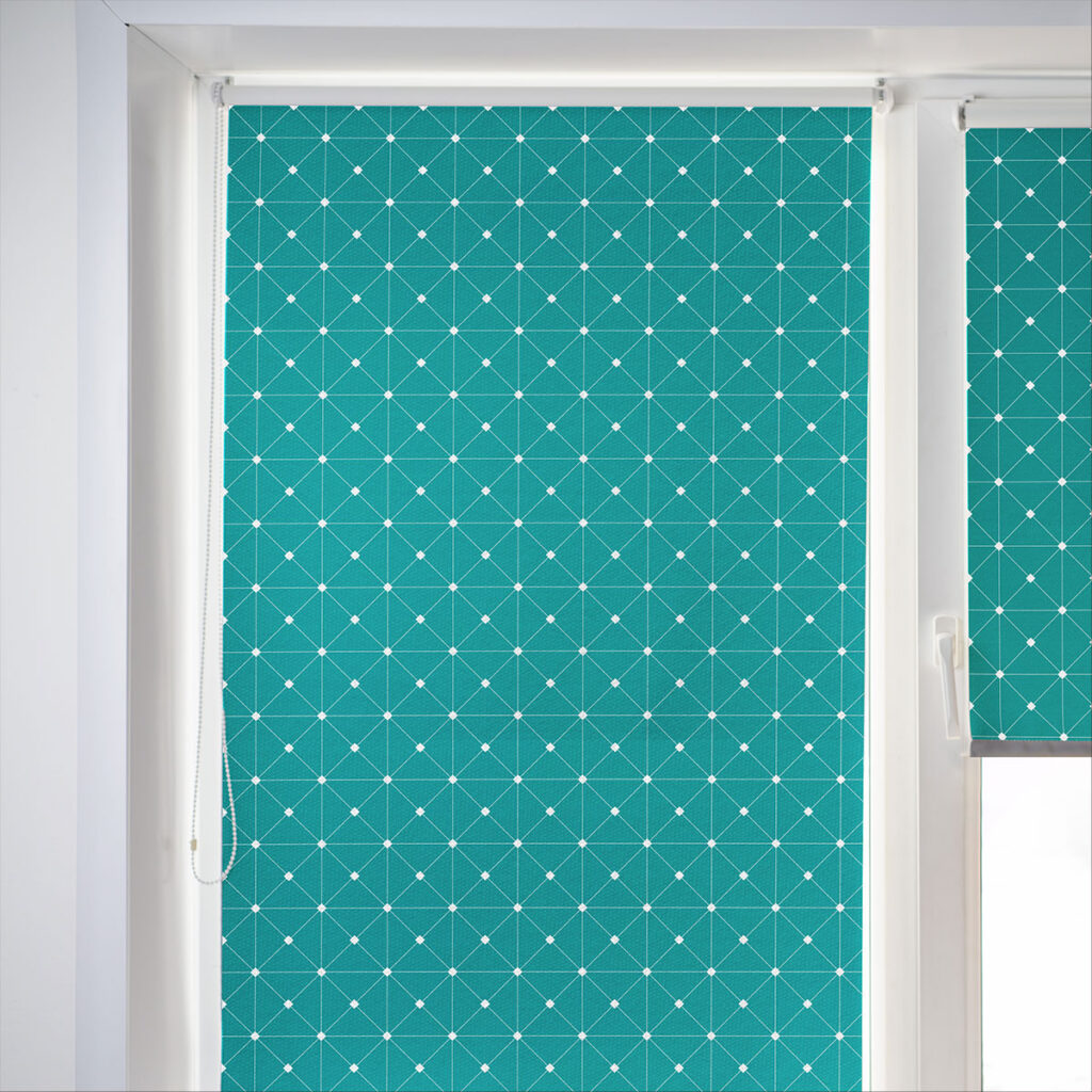 Square Grid Pattern in Teal Roller Blinds for Windows - Magicdecor®