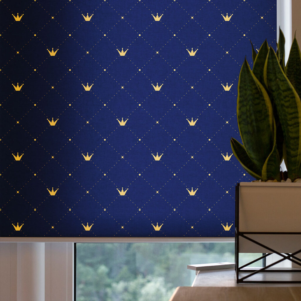 Retro Style Navy Blue Crown Pattern Roller Blinds for Windows - Magicdecor®