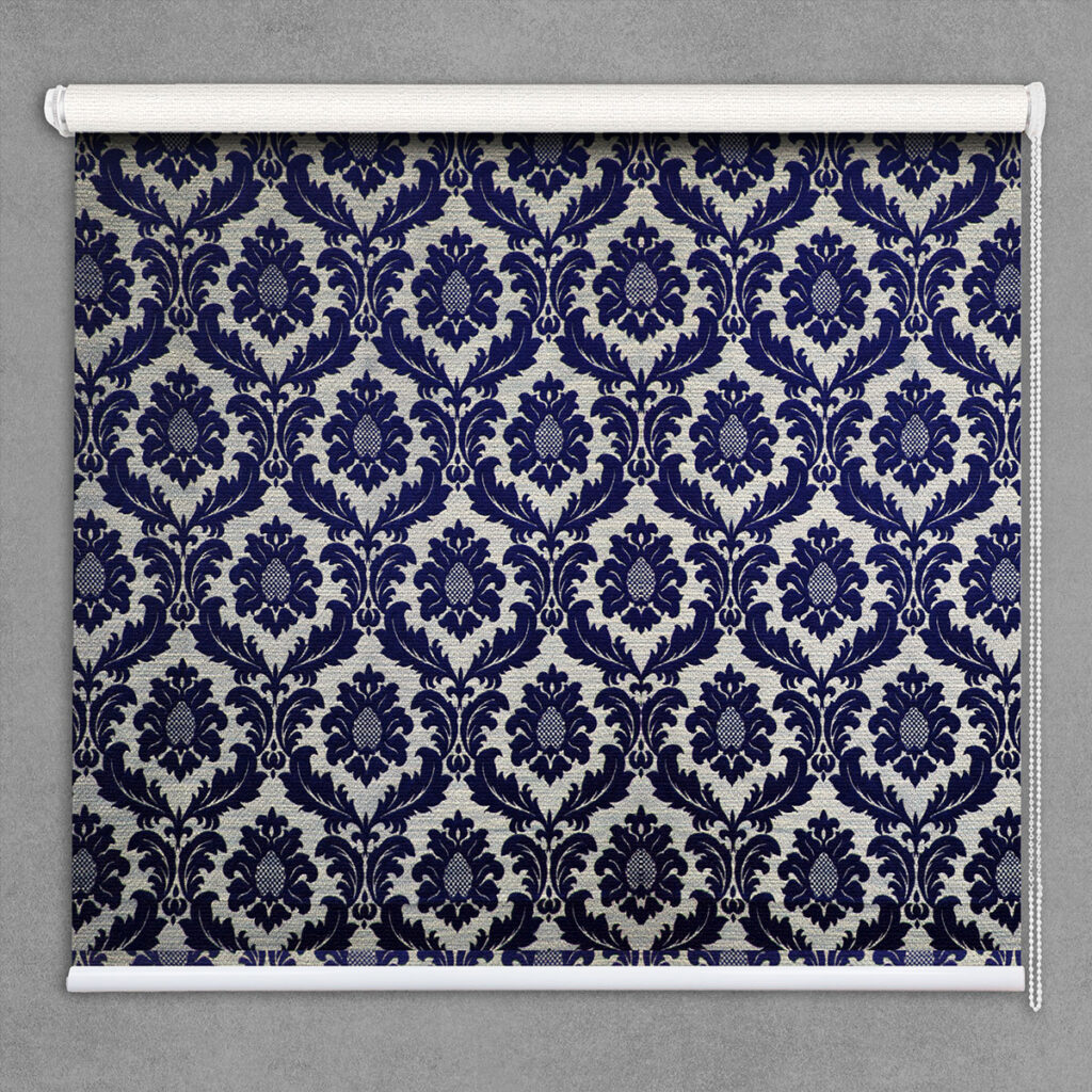 Navy Blue Damask Pattern Roller Blinds for Windows - Magicdecor®