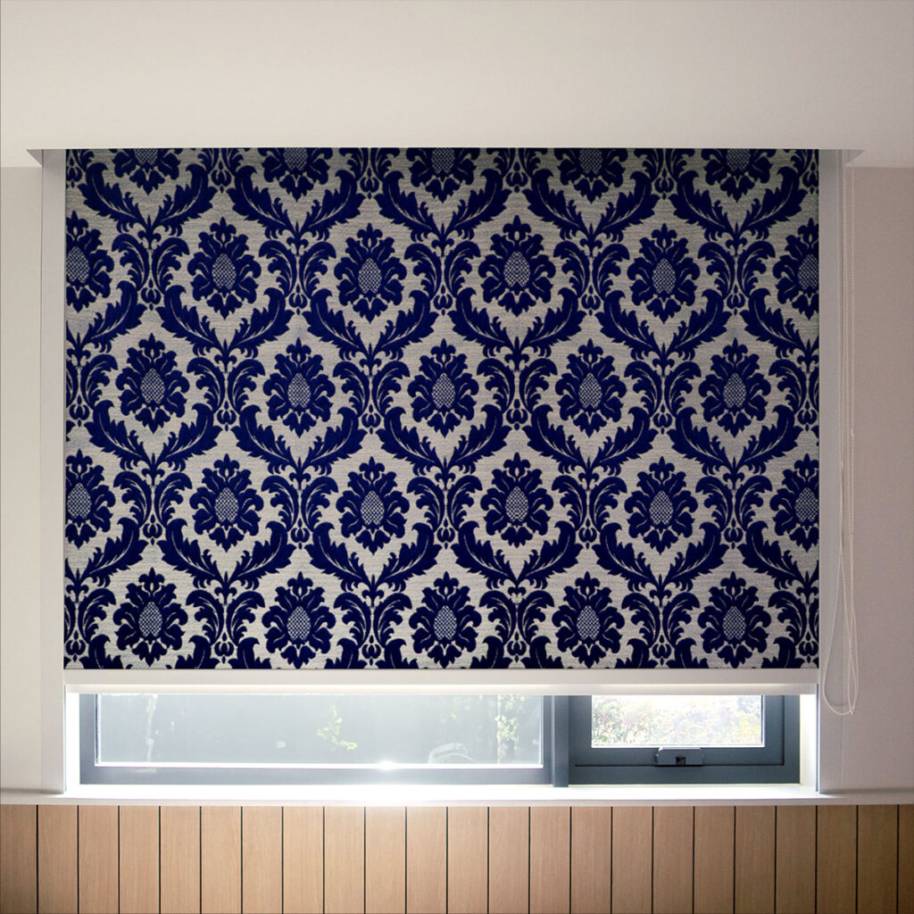 Navy Blue Damask Pattern Roller Blinds for Windows - Magicdecor®
