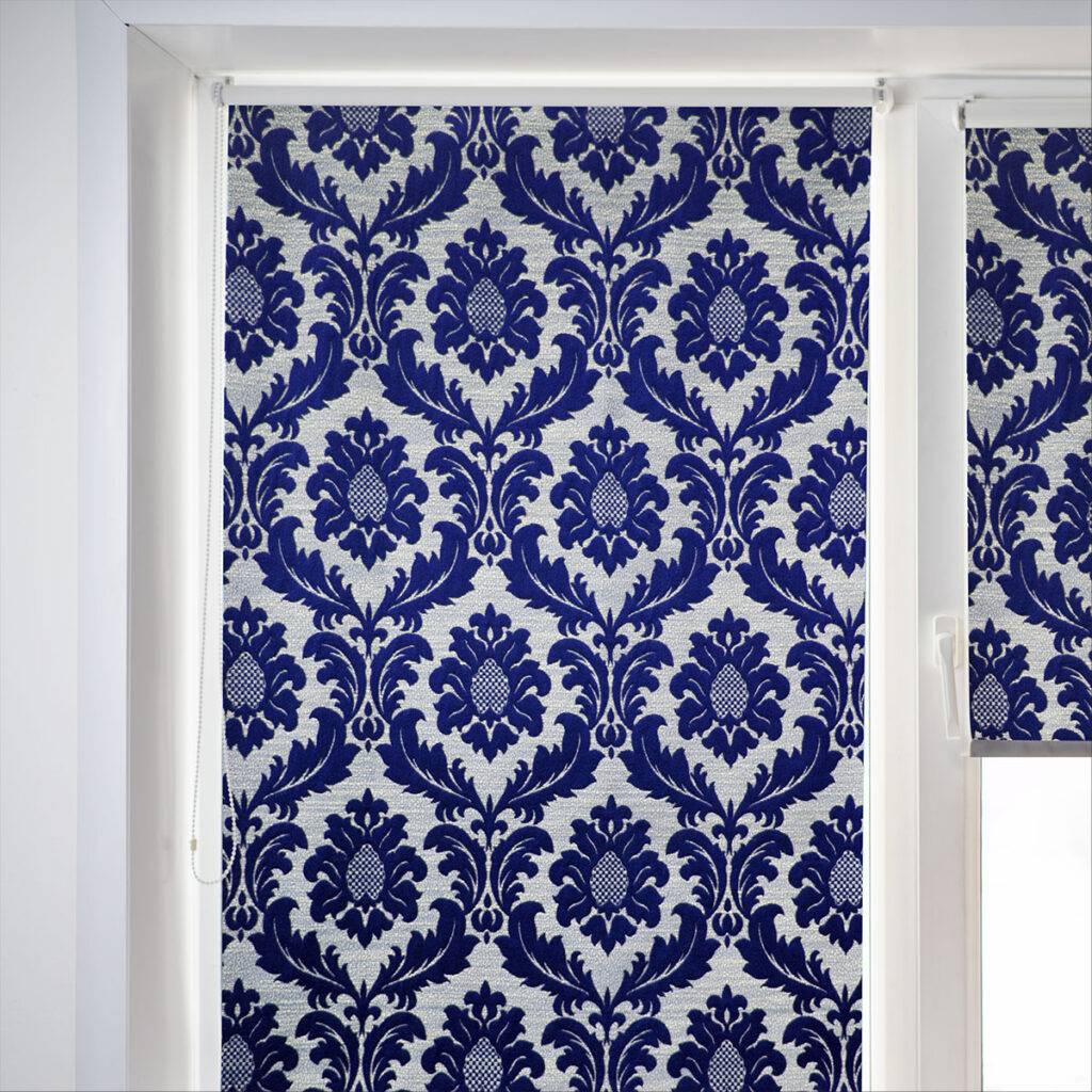 Navy Blue Damask Pattern Roller Blinds for Windows - Magicdecor®