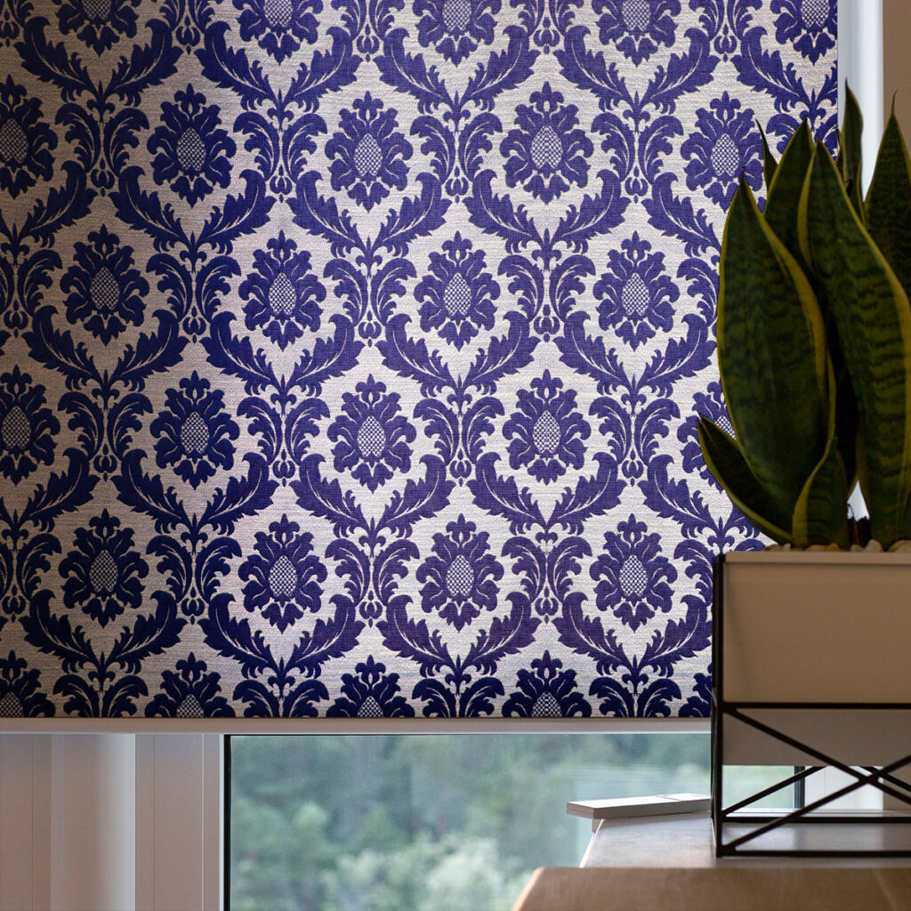 Navy Blue Damask Pattern Roller Blinds for Windows - Magicdecor®