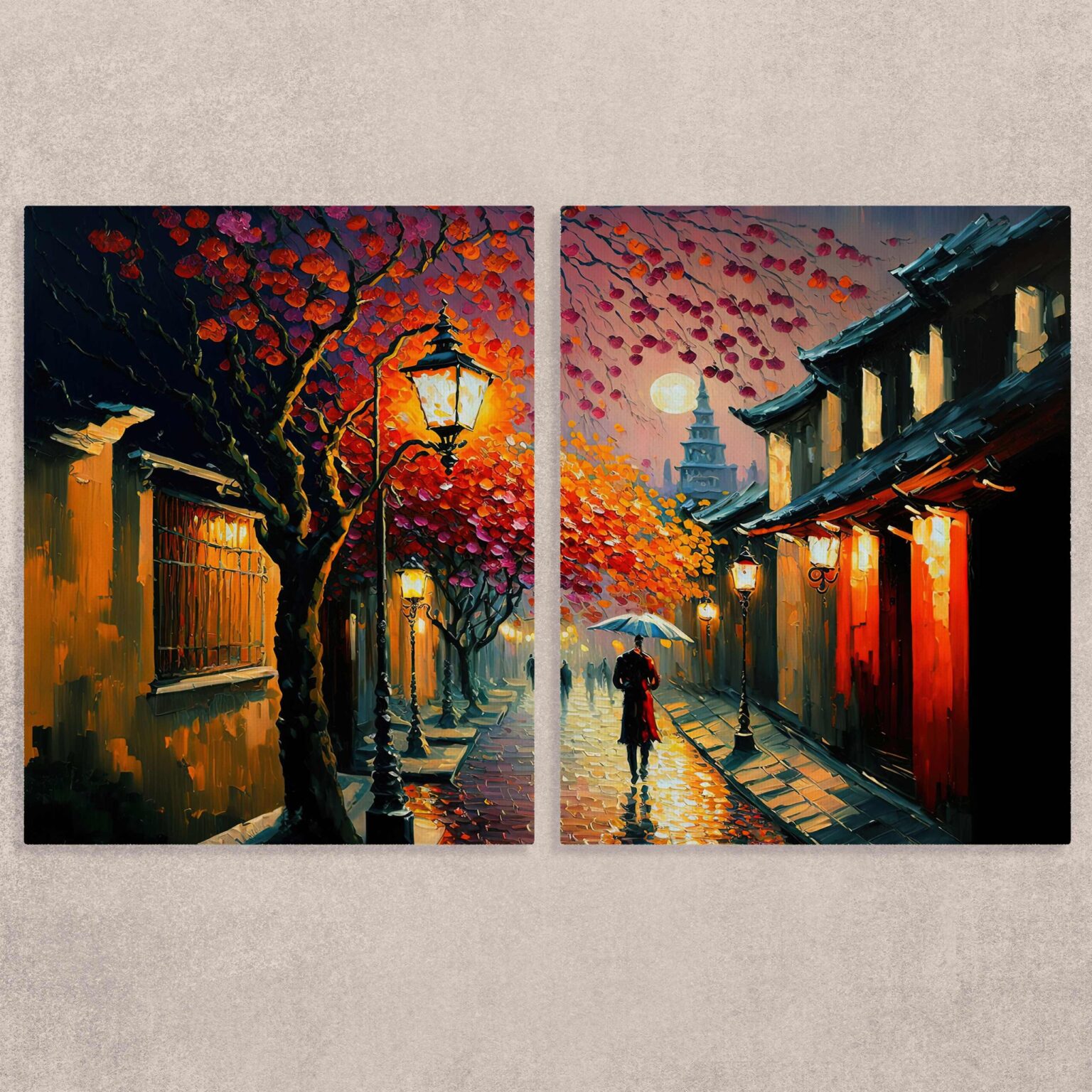 Ancient City Street Japan Scenery Canvas Painting Set of 2 - Magicdecor®