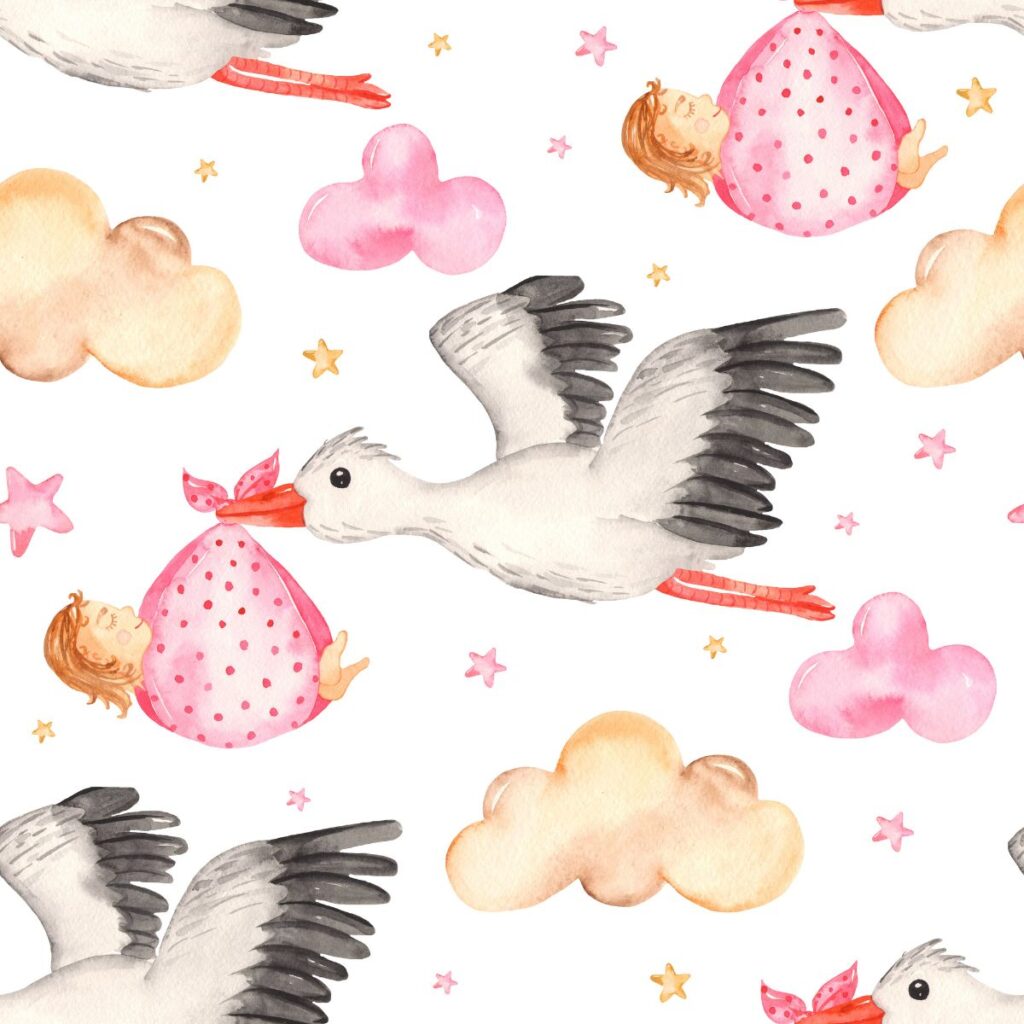 Baby Girl and Stork Pattern Wallpaper for Girls - Magicdecor®