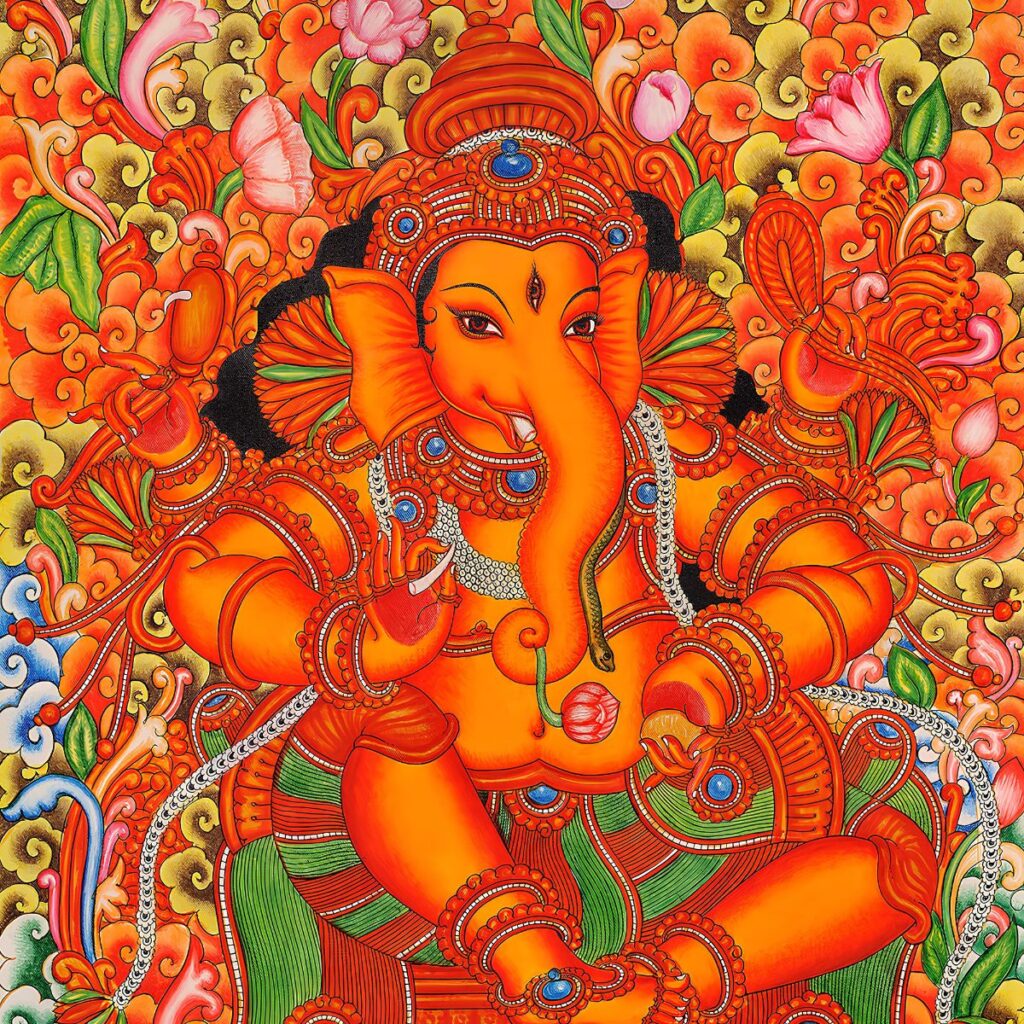 Traditional Ganesha Wallpaper Kerala Mural - Magicdecor®