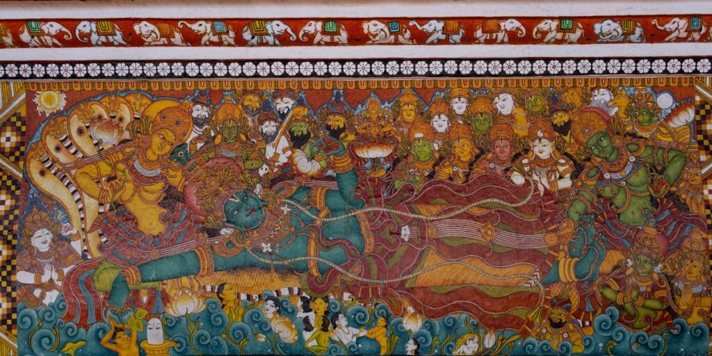 Classic Kerala Mural Kshira Sagara of Bhagwan Vishnu Wallpaper ...