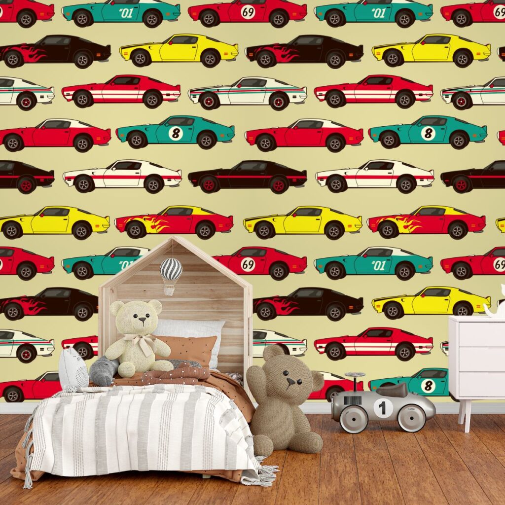 American Muscle Classic Racing Car Pattern Boys Wallpaper - Magicdecor®