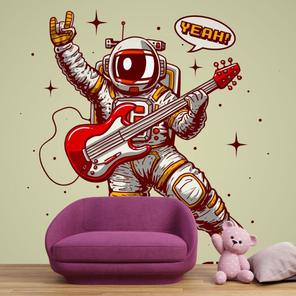 Astronaut Playing Guitar Wallpaper for Kids - Magicdecor®