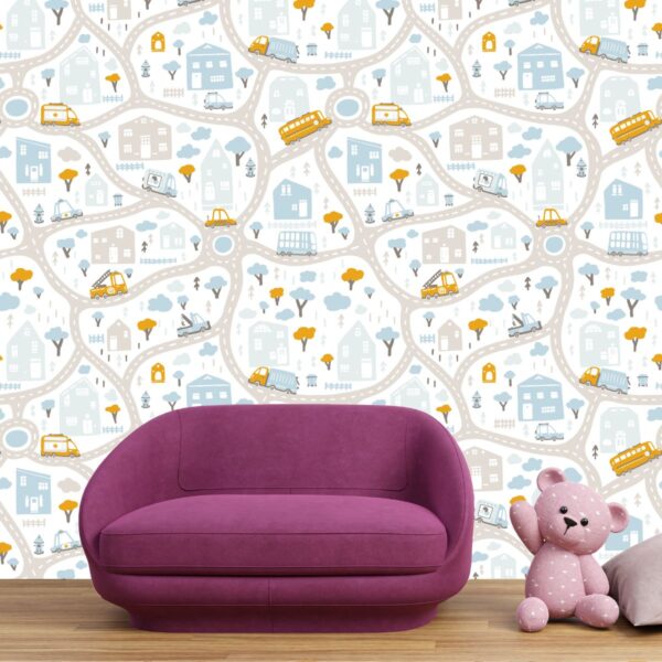 Baby City Map With Roads And Transport Wallpaper - Magicdecor®