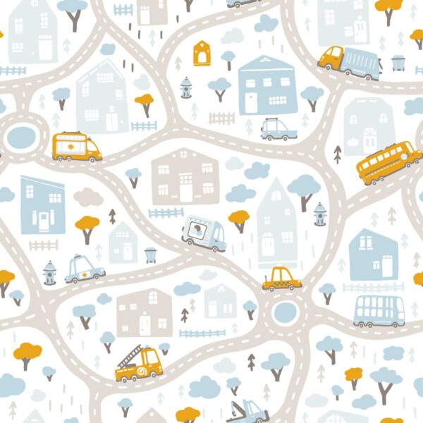 Baby City Map With Roads And Transport Wallpaper - Magicdecor®