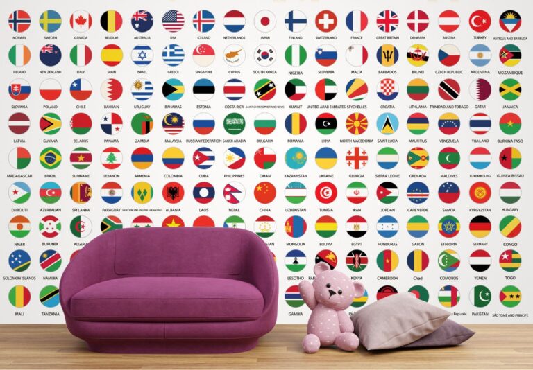 Countries Flags and Name Educational Wallpaper for Kids - Magicdecor®