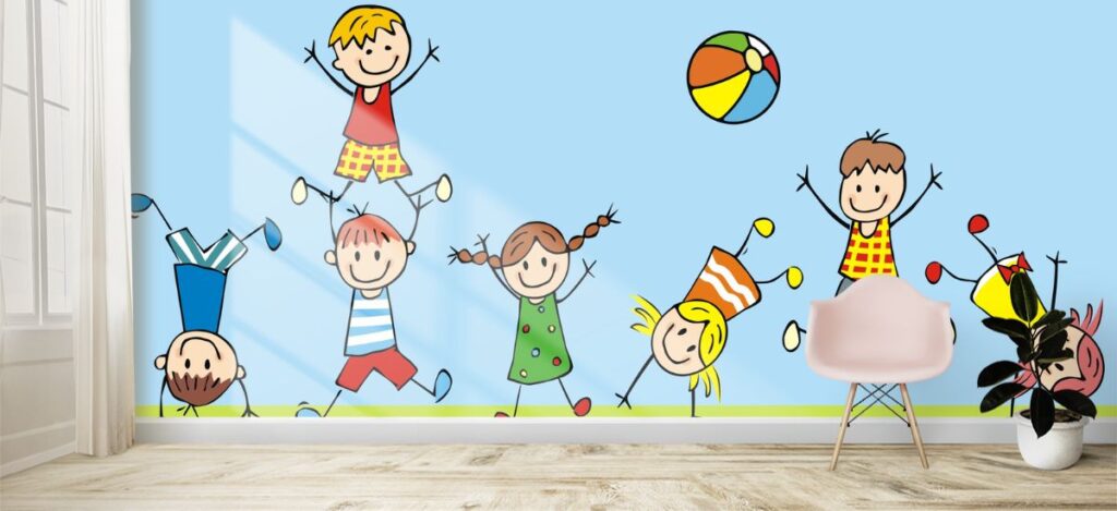 Happy Kids Playing Outdoor Wallpaper for Wall - Magicdecor®