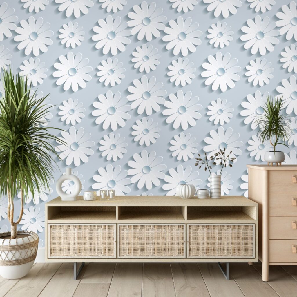 Luxurious 3D White Chamomile Flower Wallpaper for Wall - Magicdecor®