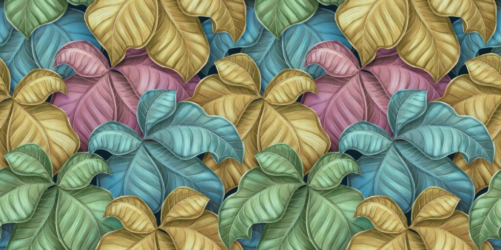 3D Effect Multicolor Tropical Leaves Pattern Luxury Wallpaper Mural ...