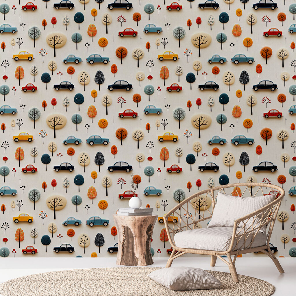 3D Effect Cute Car Pattern Wallpaper Roll for Kids Room - Magicdecor®