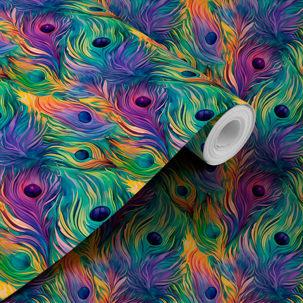 Serene and Colorful Peacock Feather Pattern Wallpaper Roll - Magicdecor®