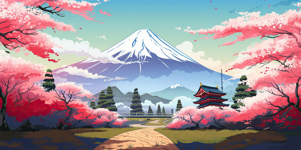 Mount Fuji in Sakura Colors Japandi Wallpaper - Magicdecor®
