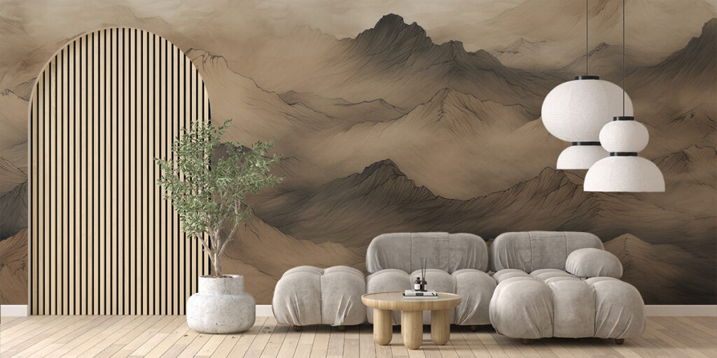Abstract Beige Mountain Wallpaper in Japandi Style - Magicdecor®