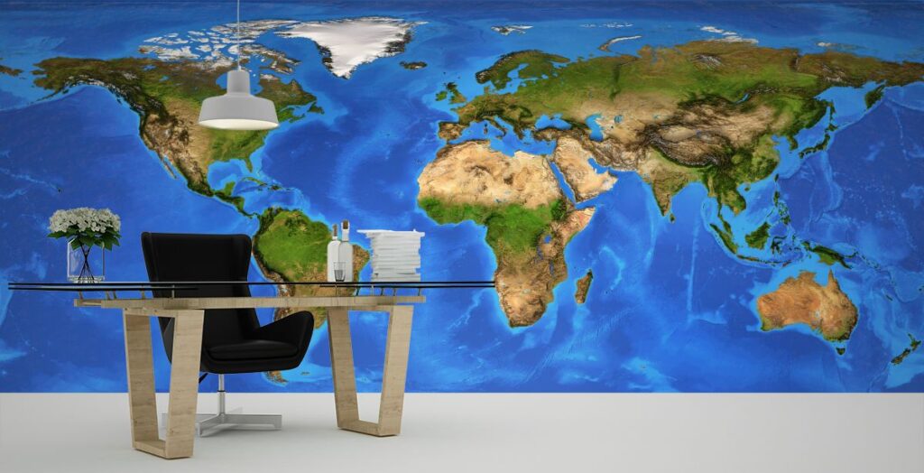 3D Flat World Map Wallpaper for Home and Office - Magicdecor®