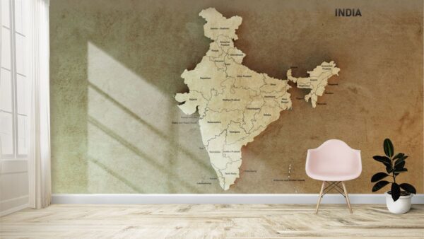 3D India Map With States Name Wallpaper for Wall - Magicdecor®