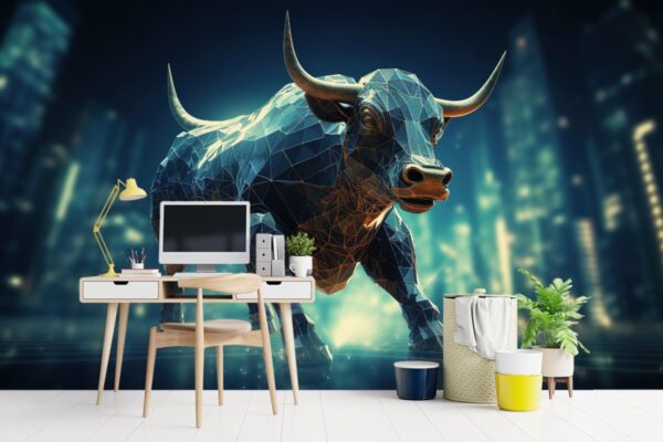 Bullish Vision: Stock Market Bull Wallpaper for Wall - Magicdecor®