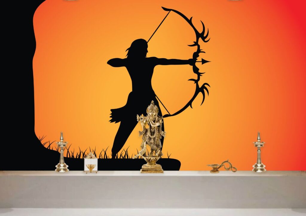 Bhagwan Ram With Bow and Arrow Art Wallpaper for Wall - Magicdecor®