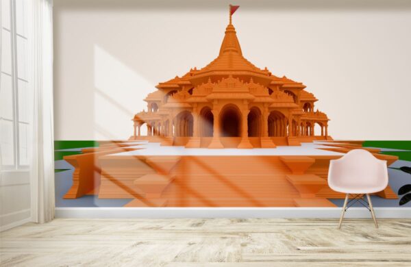 3D Shri Ram Mandir Ayodhya Front View Wallpaper for Wall - Magicdecor®