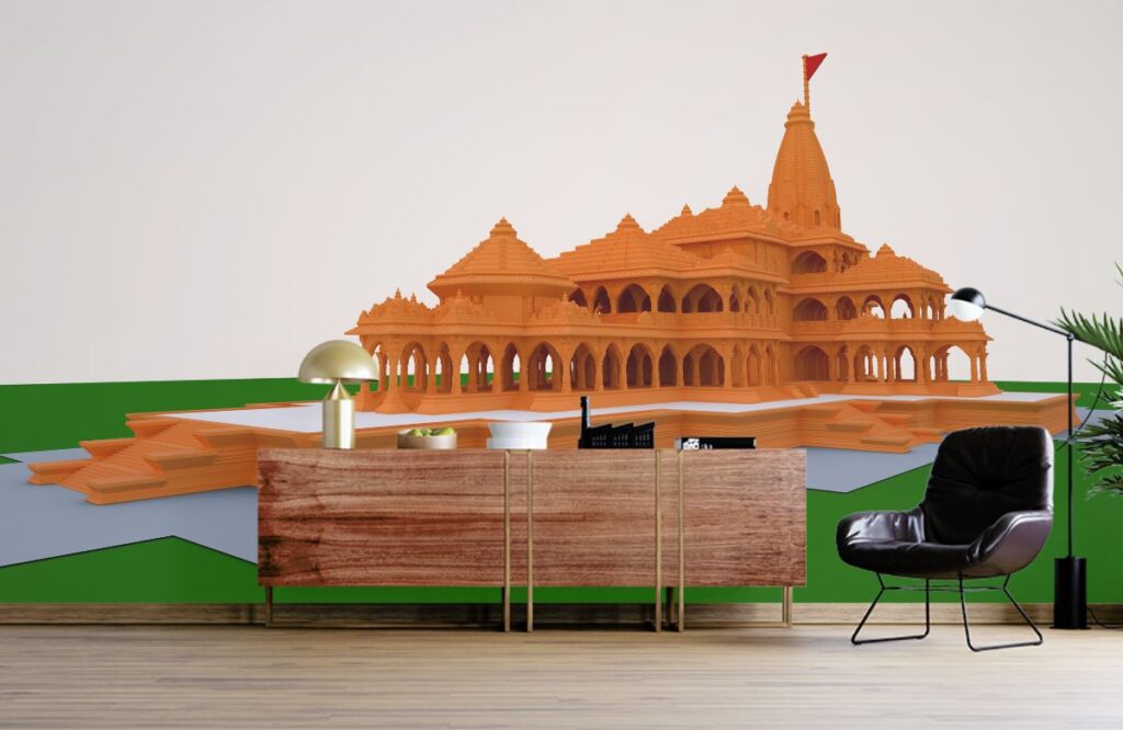 3D Ram Mandir Ayodhya Side View Wallpaper for Wall - Magicdecor®