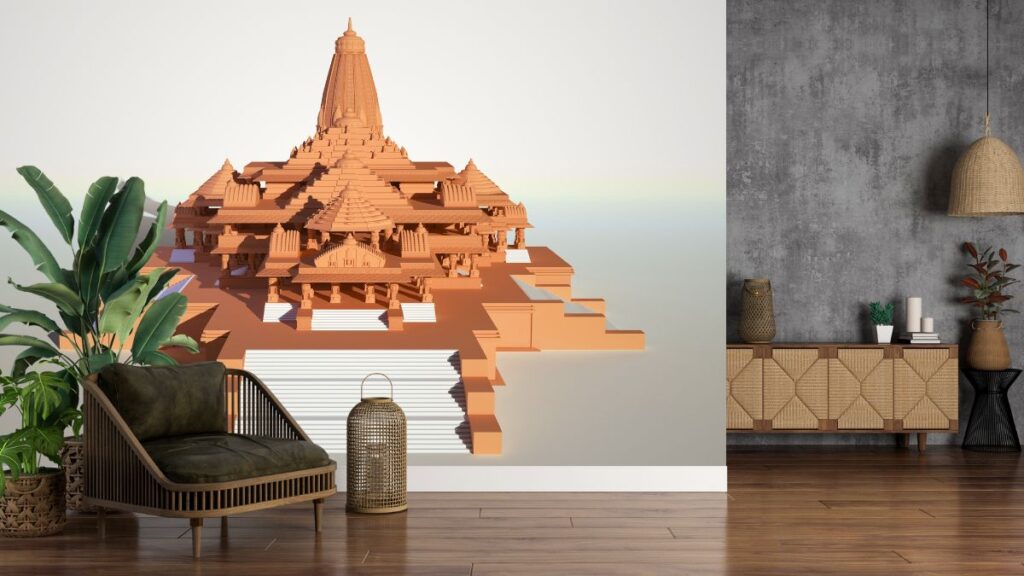 Shri Ram Mandir Ayodhya 3D Model Wallpaper for Wall - Magicdecor®