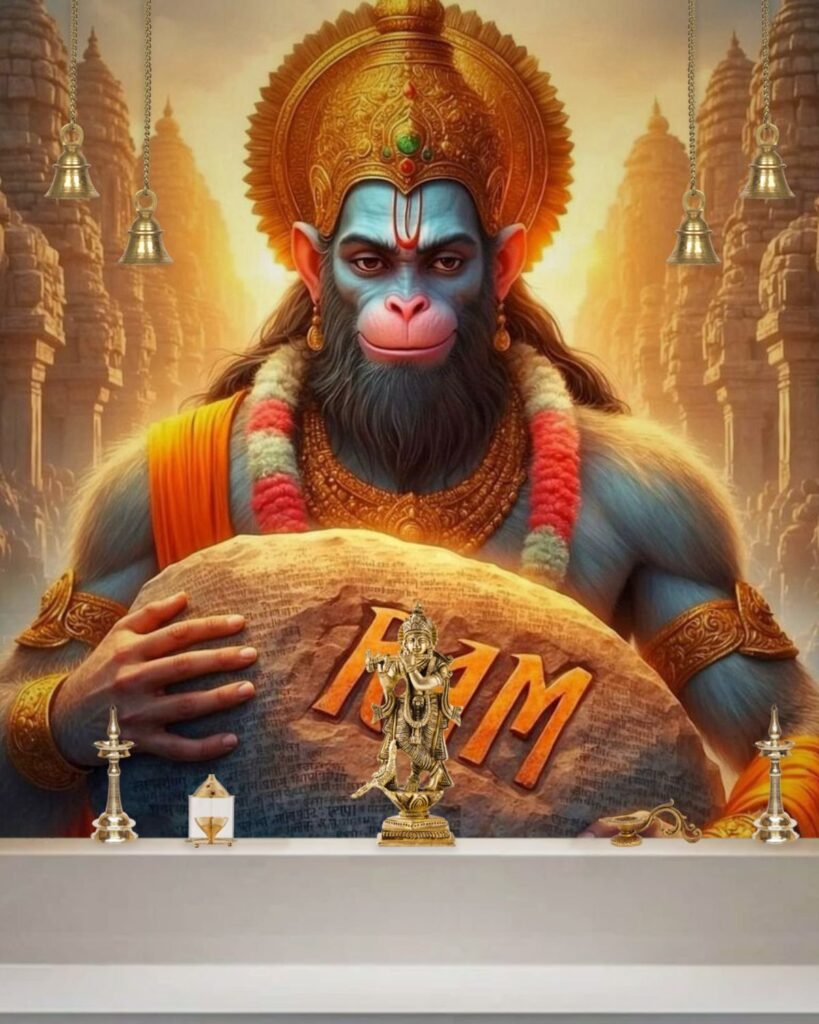 Hanumanji With Ram Name Stone in Hands Wallpaper for Wall - Magicdecor®
