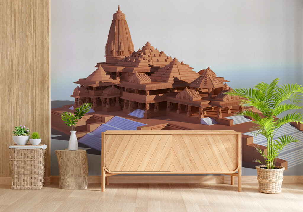 3D Ram Janmbhoomi Mandir Ayodhya Wallpaper for Wall - Magicdecor®