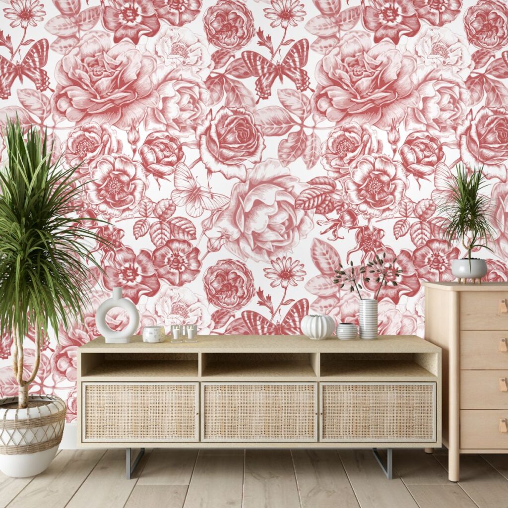 Beautiful Pink Roses Bedroom Wallpaper - Magicdecor®