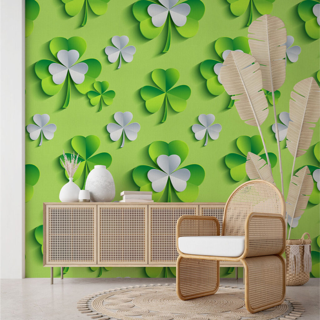 3D Serene Shamrock Leaves Pattern Wallpaper - Magicdecor®