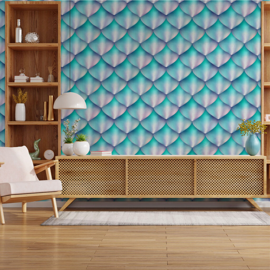 3D Effect Mermaid Scales Pattern Wallpaper - Magicdecor®