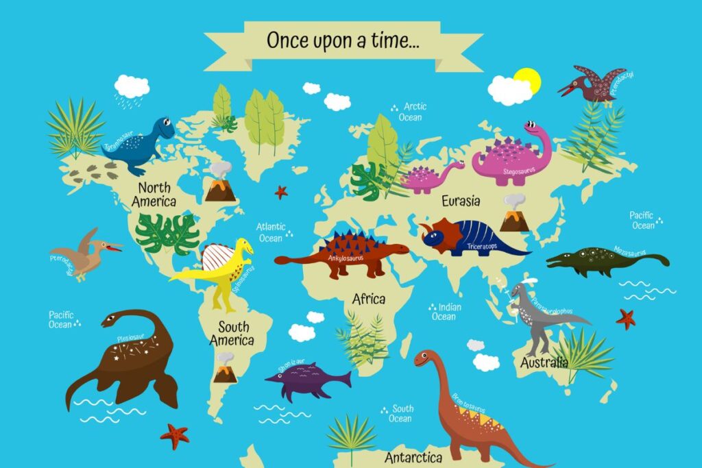 World Map Wallpaper With Dinosaurs - Magicdecor®
