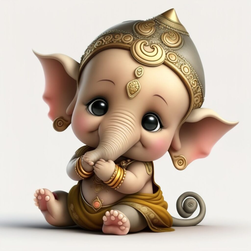 3D Cute Bal Ganesha Wallpaper for Pooja Room - Magicdecor®