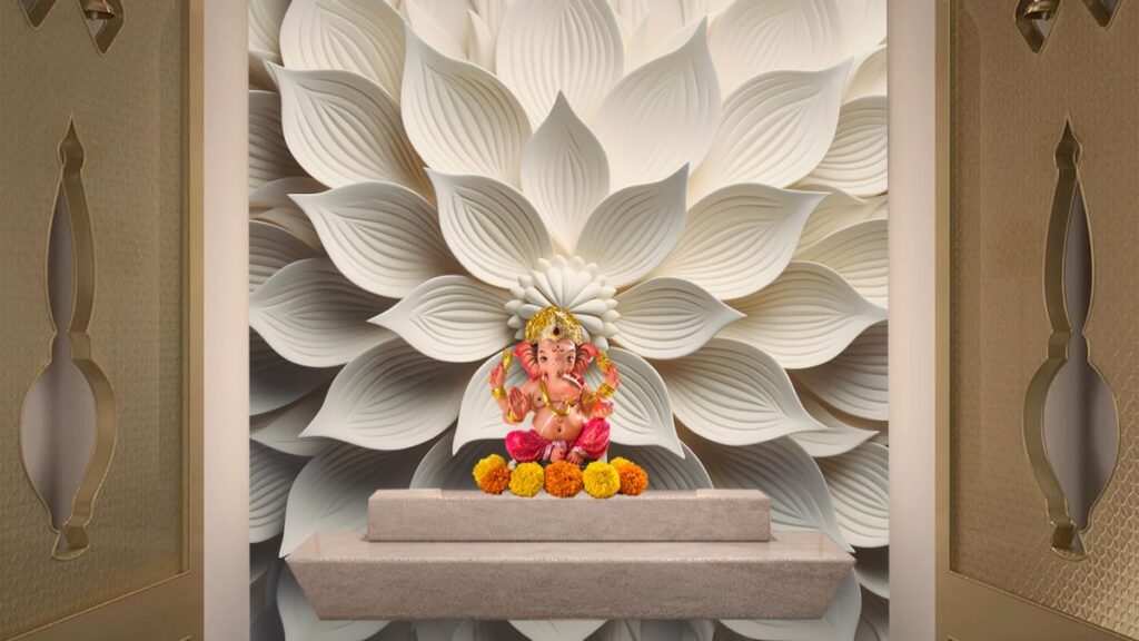 3D Serene White Flower Wallpaper for Pooja Room - Magicdecor®