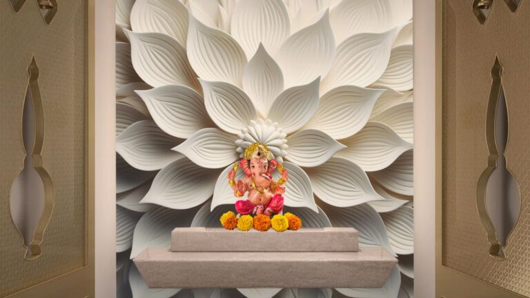 3D Serene White Flower Wallpaper for Pooja Room - Magicdecor®