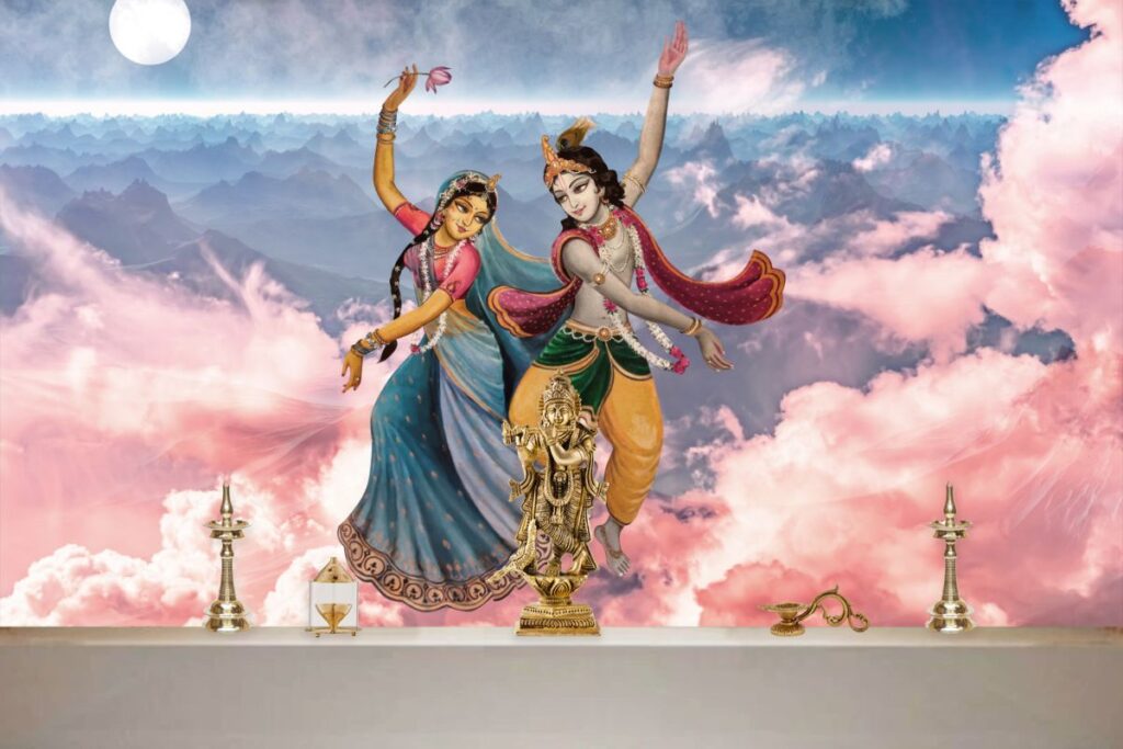 Divine Dance, 3D Effect Radha Krishna Dancing Wallpaper for Pooja Room - Magicdecor®