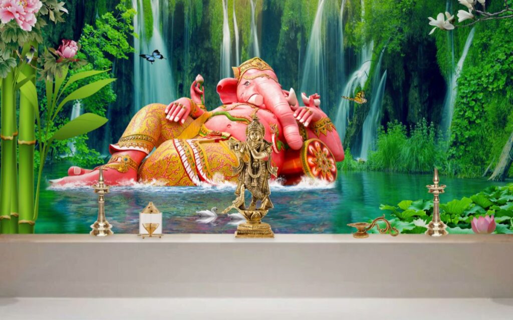 Gajanan, 3D Ganesha Sleeping in Divine Natural Landscape Wallpaper for ...