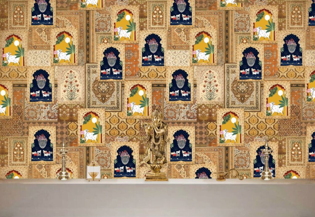 Shreenathji, Pichwai Inspired Pathwork Wallpaper for Pooja Room and ...