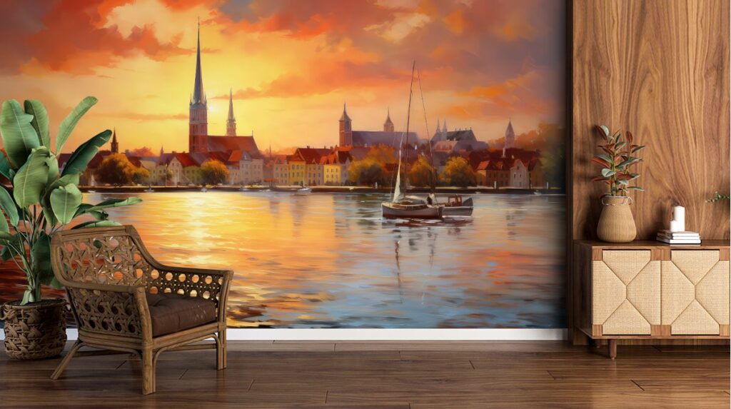 Beautiful Old Town Scenery Painting Wallpaper for Wall - Magicdecor®
