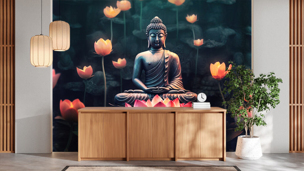 Enchanted Lotus Meditation with Buddha Wallpaper Mural - Magicdecor®