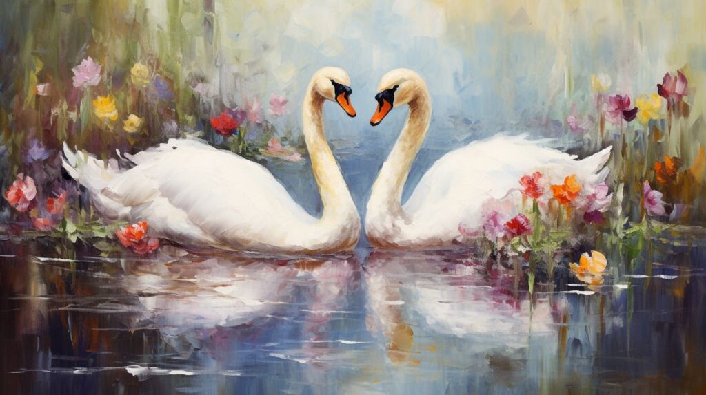 Regal Reflections Swan Painting Mural Wallpaper - Magicdecor®