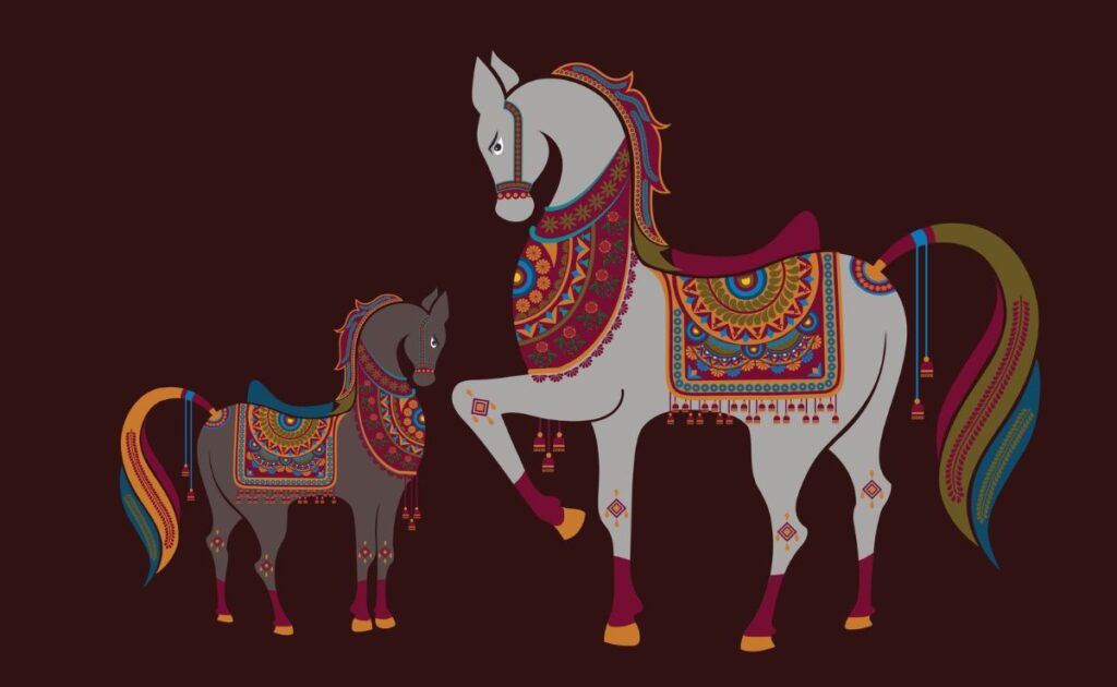 Beautiful Indian Horse Wallpaper in Indian Art Style for Wall - Magicdecor®