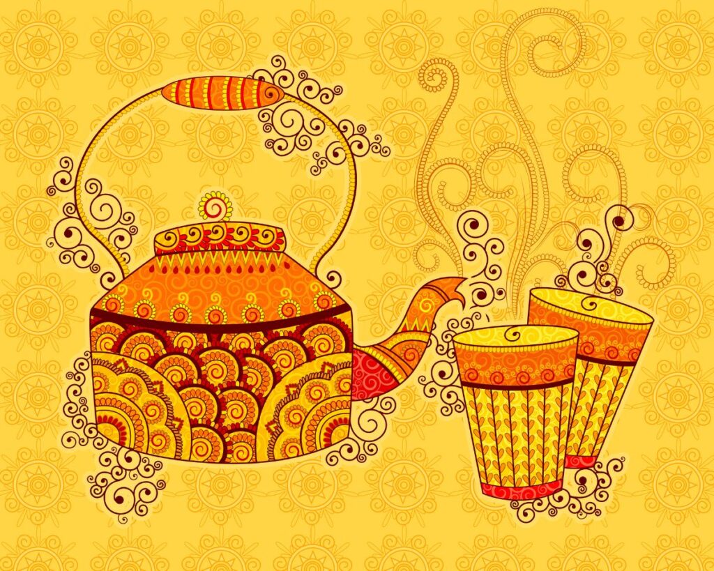 Cutting Chai, Tea Kettle and Glass in Indian Art Style Wallpaper Mural ...