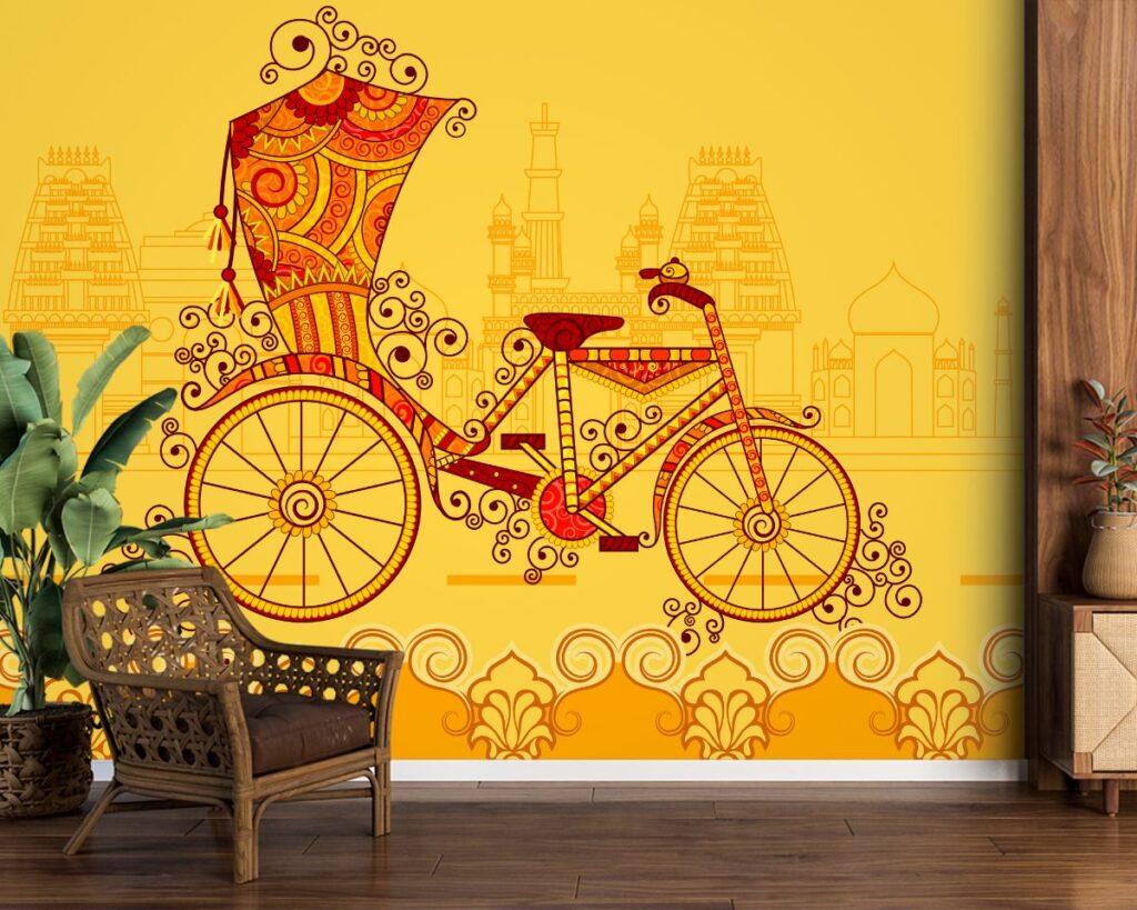 Cycle Rickshaw in Indian Art Style Wallpaper for Wall - Magicdecor®