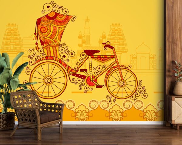 Cycle Rickshaw in Indian Art Style Wallpaper for Wall - Magicdecor®